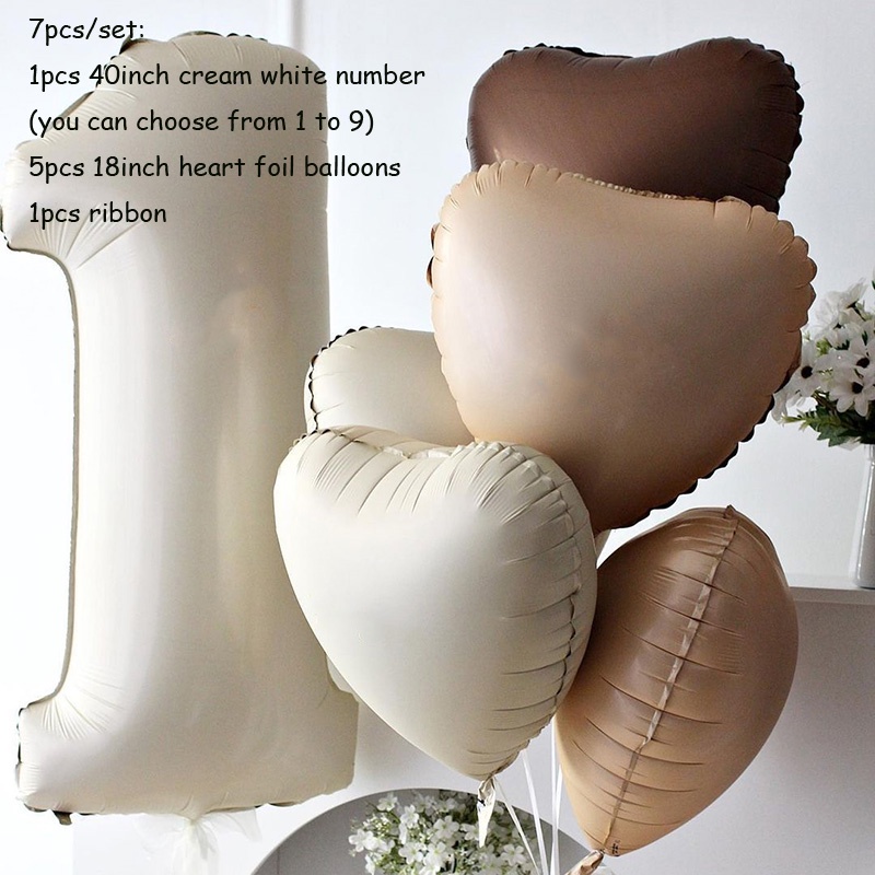 7pcs/set 40inch Caramel Cream Color Number Balloons 0-9 Large Digital ...