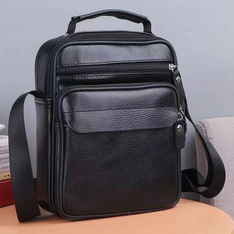 Genuine Leather Men's Business Shoulder Bag Large Capacity Multi ...
