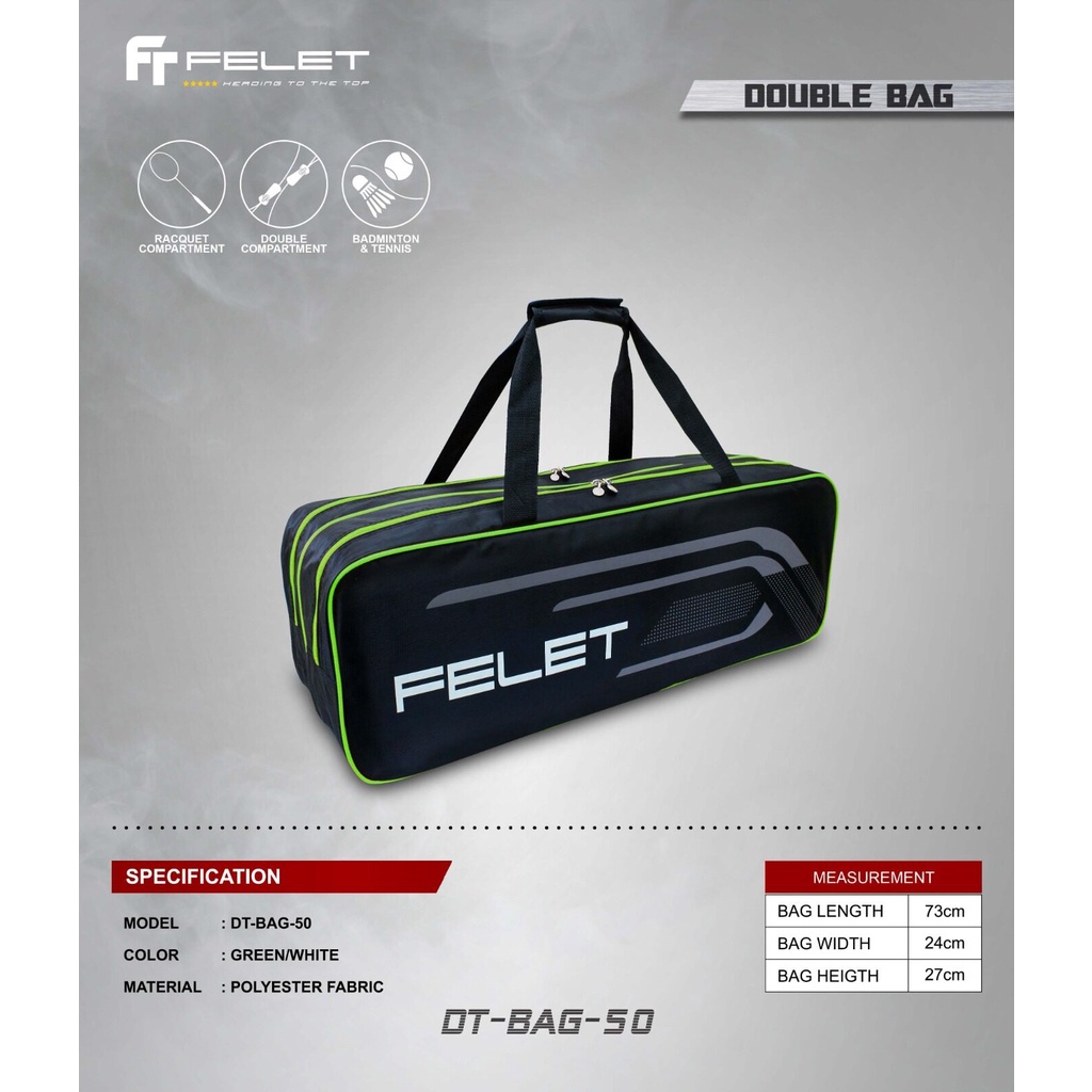 FELET Double Bag 50 DT-BAG-50 2 Zip Rackets Bag Badminton Raket Beg ...