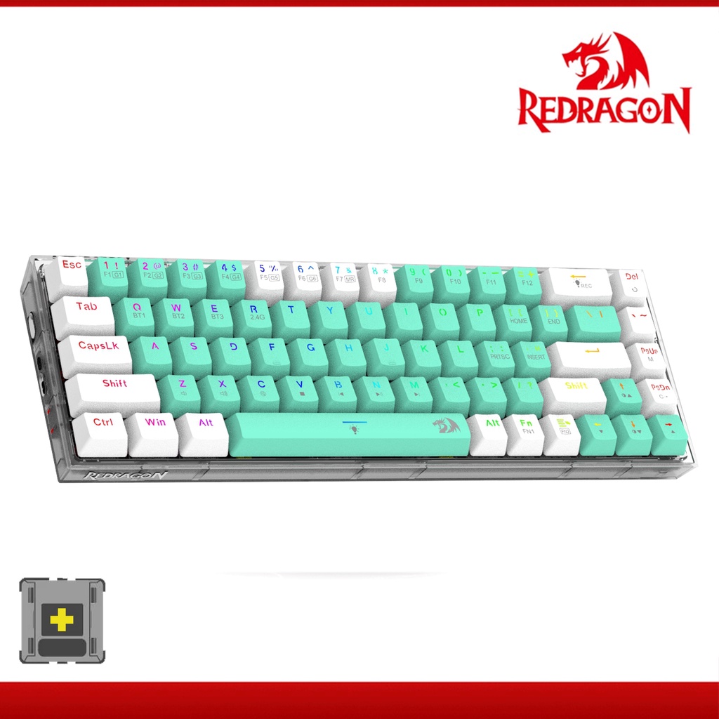 Redragon Castor Pro Tri Mode RGB 68 Keys Mechanical Keyboard Green-White Yellow Switch (K631RGB ...