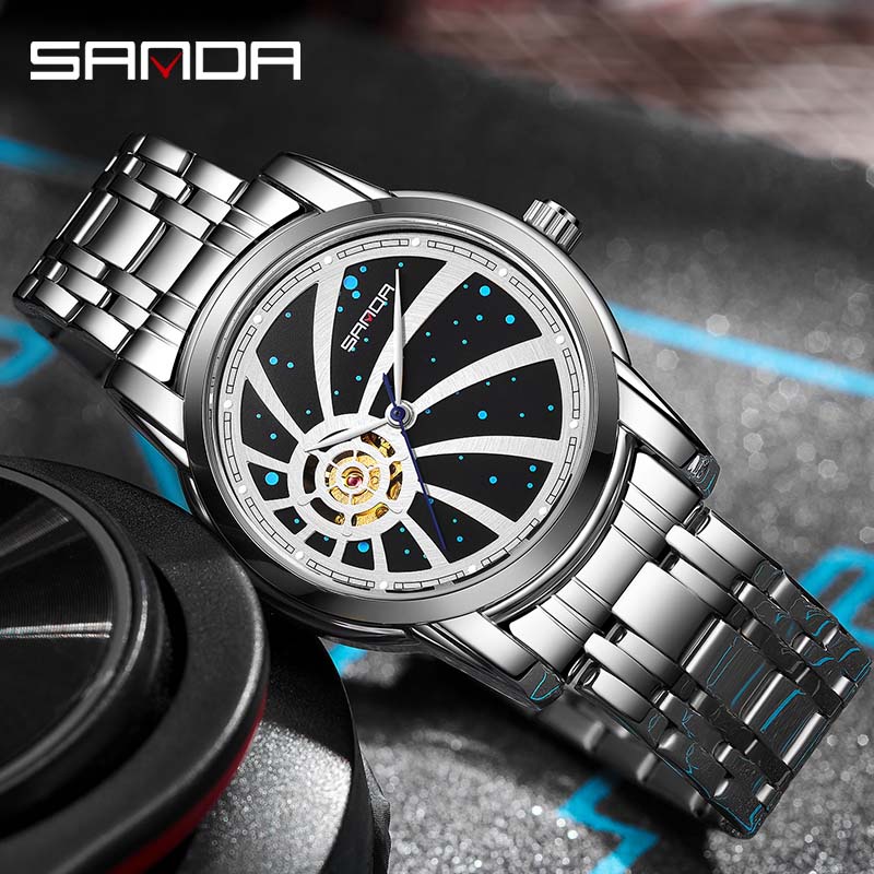 SANDA Official Star Sky Fully Automatic Mechanical Steel Band Watch Men ...
