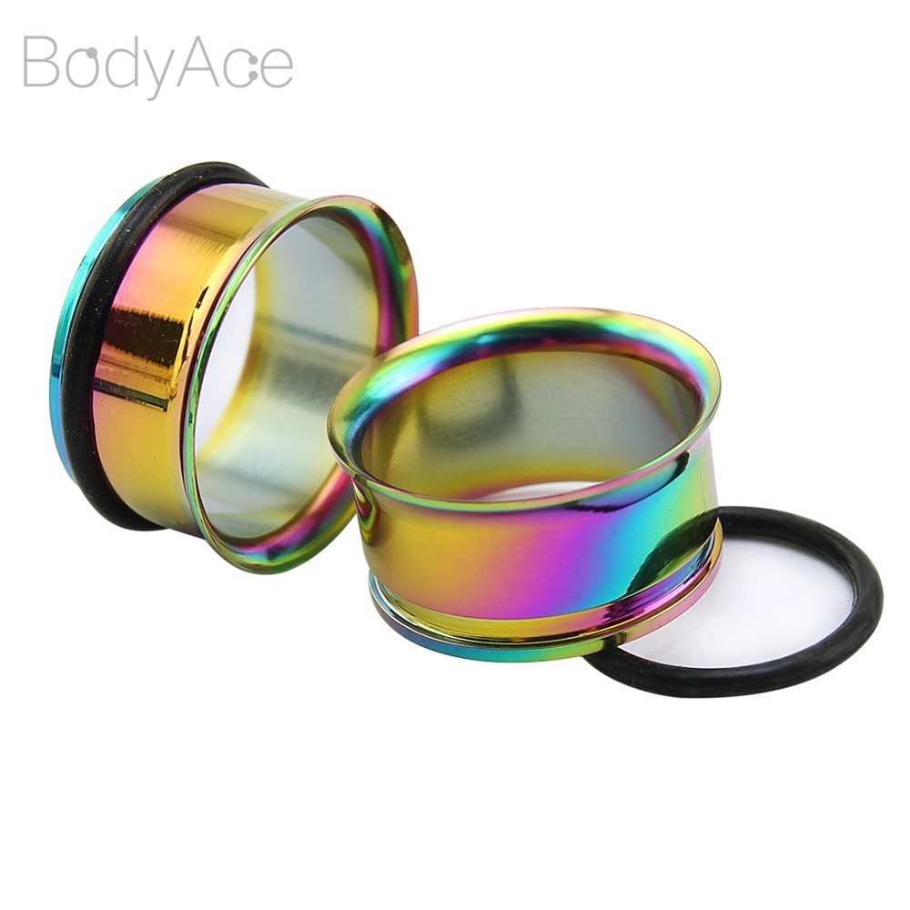 Bodyace 1 Pair 4-20mm Rainbow Stainless Steel Single Flare Ear Plugs ...