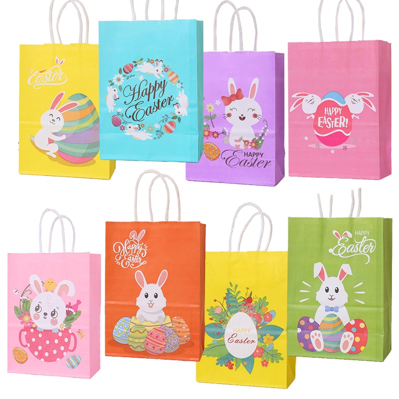 4pcs Easter Kraft Bags With handle Cute Rabbit Bunny Cookies Packaging ...