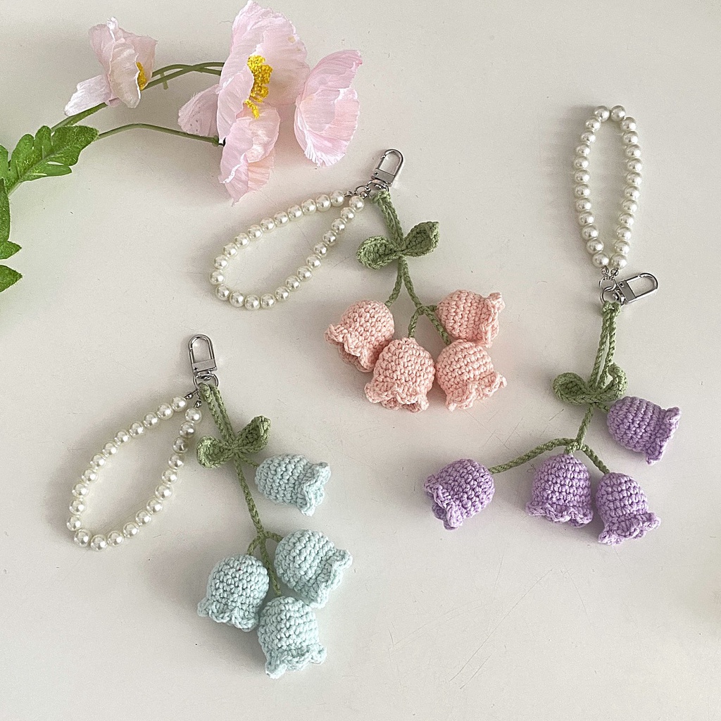 Cute Girl Imitation Pearl Chain Wool Crochet Lanling Flower String ...