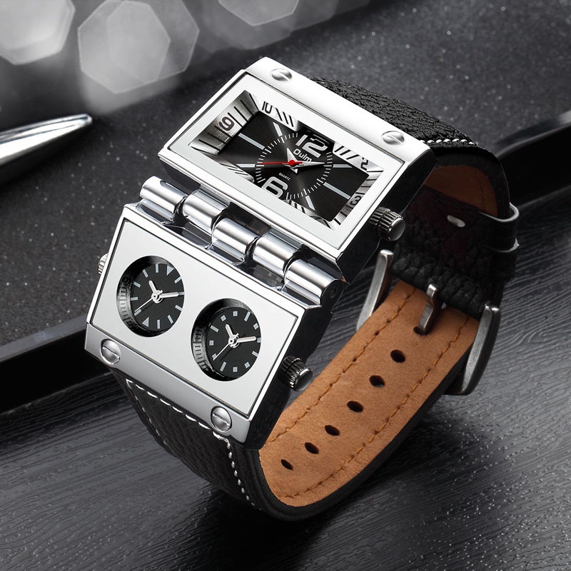 Oulm Unique Design Men's Watch Three Time Zone Men's Military Watches ...