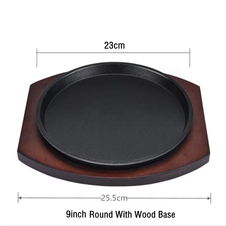 Sizzling Plate Sisig Plate Cast Iron With Wood Base Steak Grill Plate ...