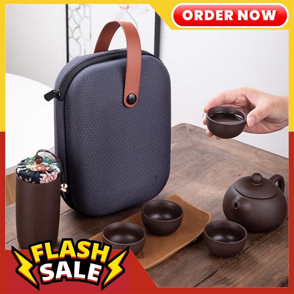 Portable Travel Teapot Set Purple Sand Ceramic 6-Piece Tea Set 1 Teapot ...