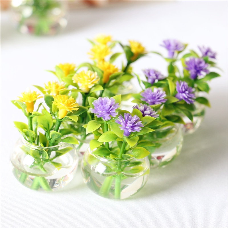 Micro mini simulation hydroponic glass plant flower potted Dollhouse ...