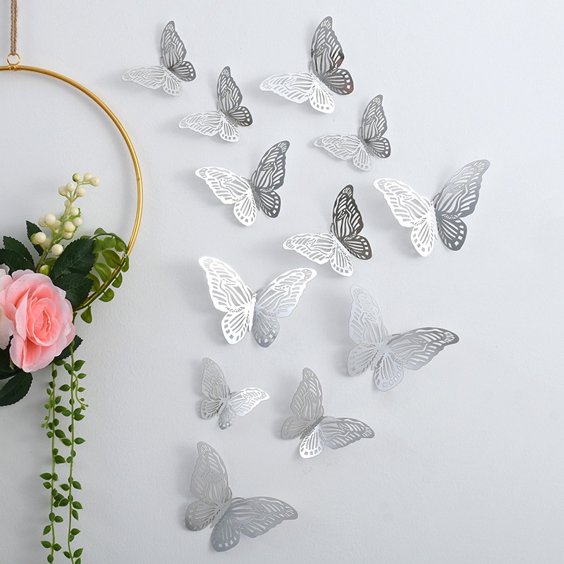 12PCs/set Cutout Butterfly Wall Sticker 3D Decal Hollow Butterflies ...