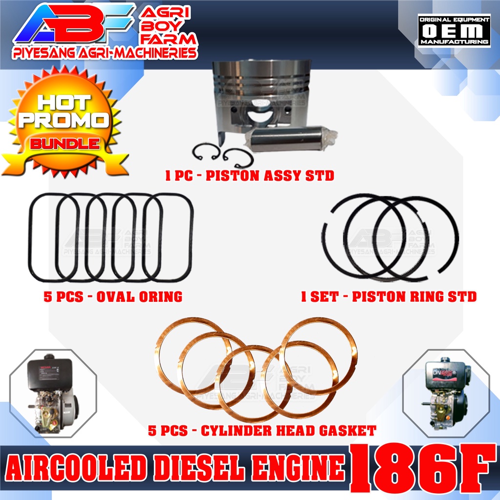 186F Aircooled Diesel Engine Bundle Promo PISTON PISTON RING OVAL ORING ...