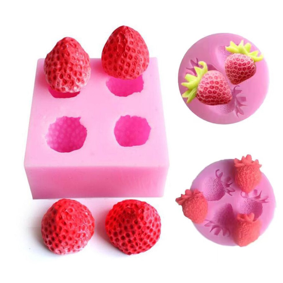 4 Hole Strawberry Silicone Mold Chocolate Mold Fondant Cake decoration ...