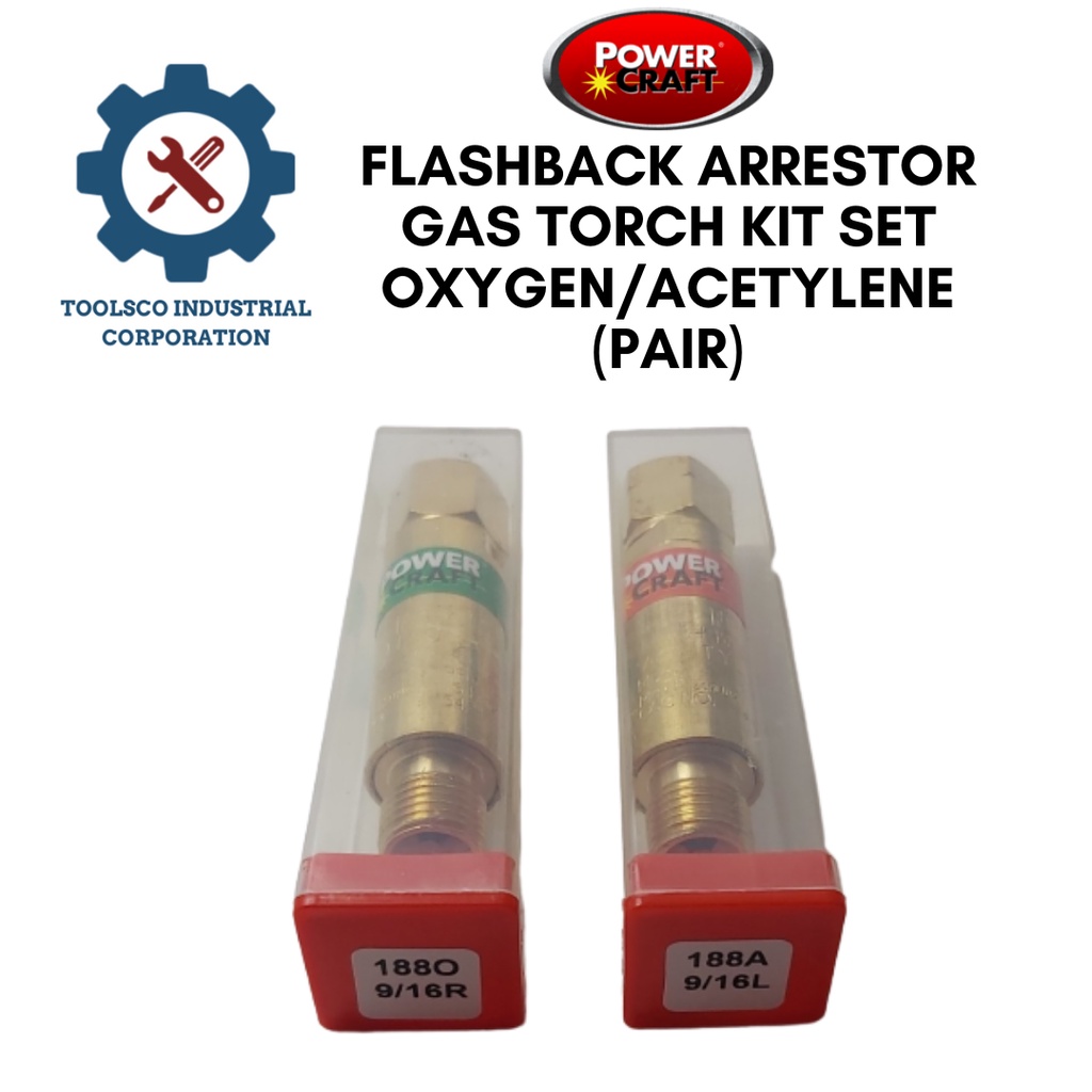 POWER CRAFT FLASHBACK ARRESTOR GAS TORCH KIT SET OXYGEN/ACETYLENE (PAIR ...