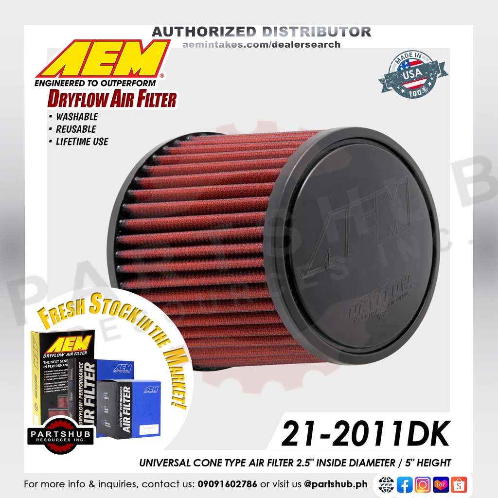 AEM DRYFLOW AIR FILTER 21-2011DK (UNIVERSAL CONE TYPE DIAMETER 2.5 ...