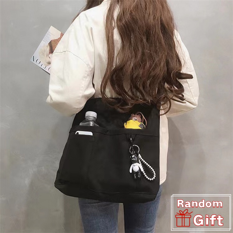 【SG Shopee】Tote Bag Sling bag woman canvas black shoulder bag crossbody ...
