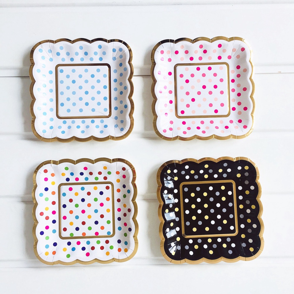 Gilding Lace Square Small Paper Plate Heavy Duty 5 inch Colored Dots ...