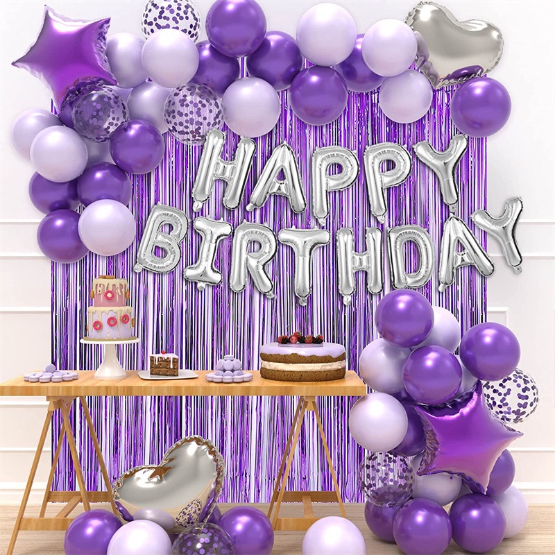 Purple Birthday Balloon Set Happy Birthday Letter Foil Balloon Banner ...