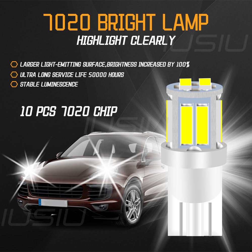 IUSIU 2PCS Bright T10 Led Bulb W5W WY5W 7020 10SMD Car Light Interior ...