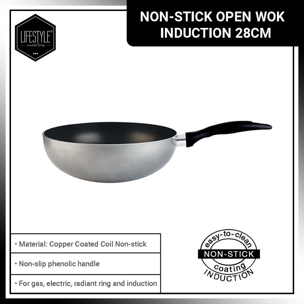 Lifestyle Non Stick Open Wok Induction Ready Cookware Deep Frypan 28Cm ...