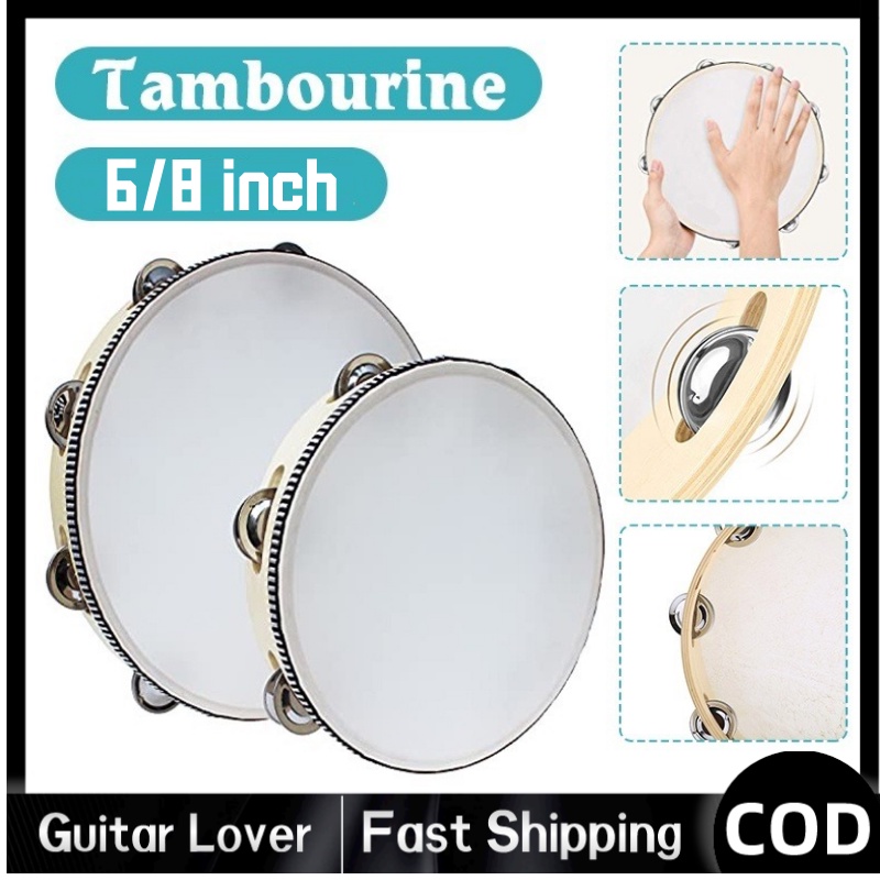 [COD] Hand Tambourine for Kids Children Adults 6/8 inch Hand Held Drum ...