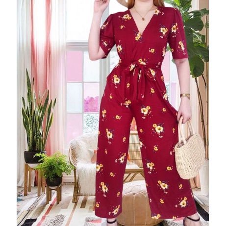 QUALITY OVERLAP JUMPSUIT OVERALL V-NECK FLORAL SUMMER OUTFIT FOR WOMEN ...