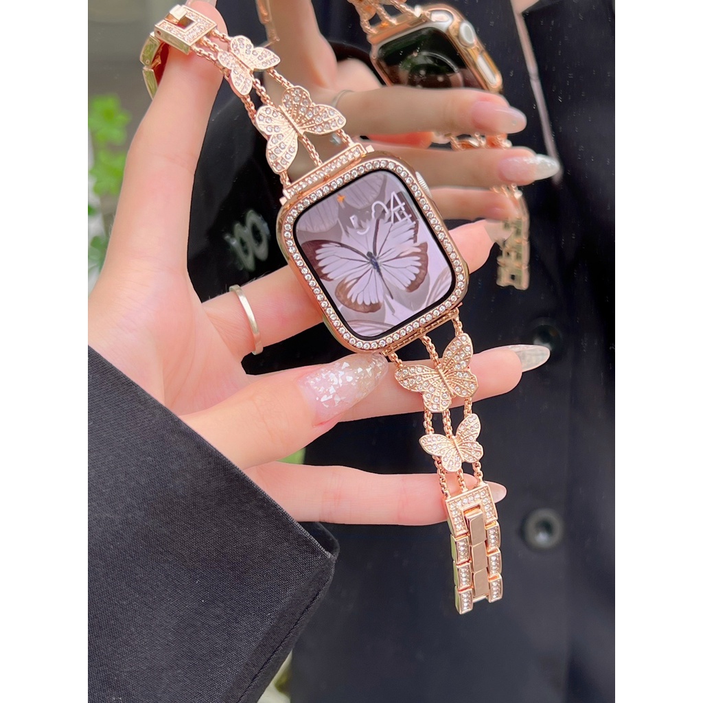 Butterfly Chain Strap For iWatch Strap 46mm S10 Ladies Strap S9 8 7 ...