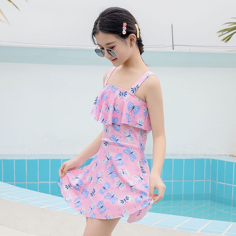 Girl's Korean Style One-piece Swimsuit Butterfly Printing Large ...