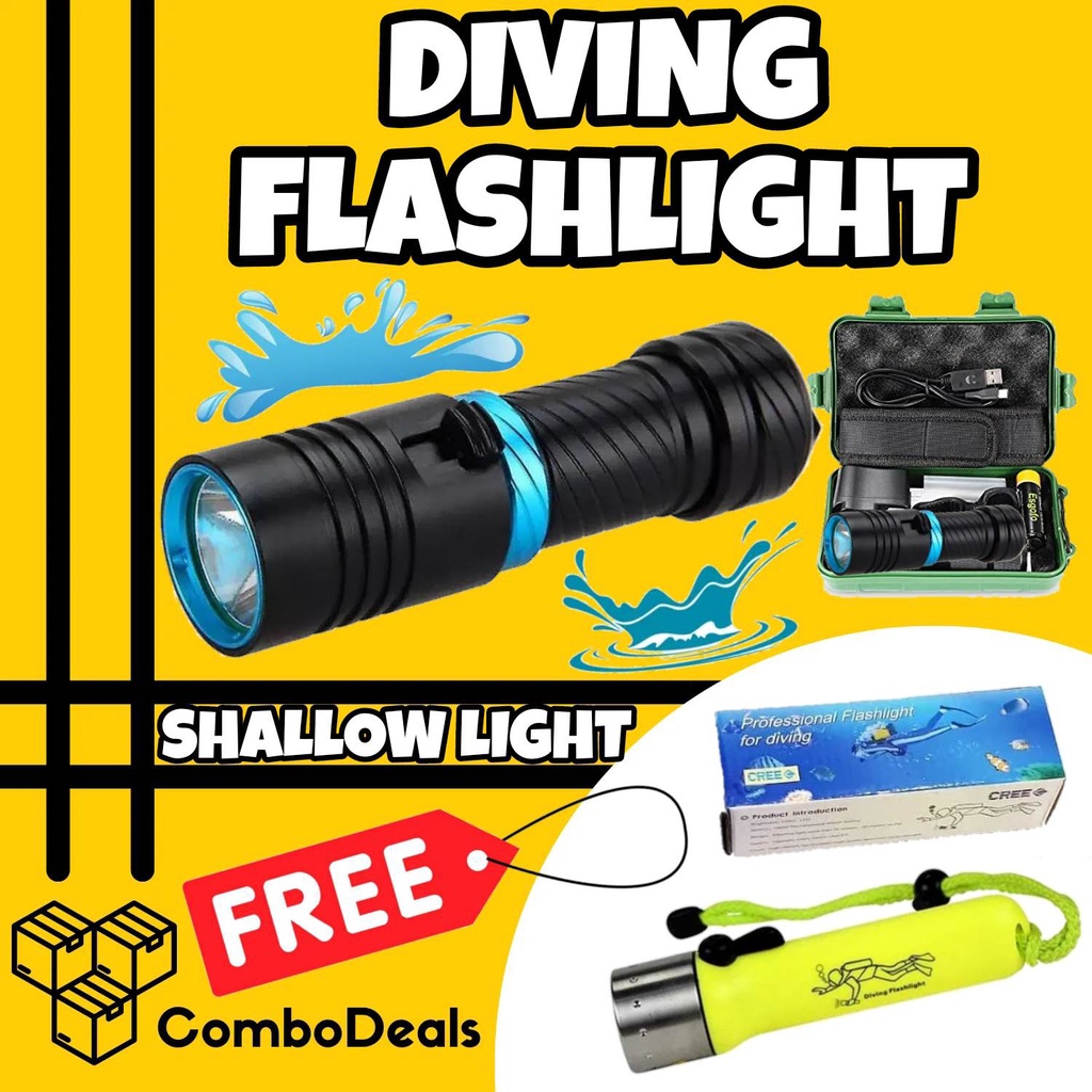 Diving Flashlight 100M Underwater Waterproof Scuba 5000lm with FREE T6 ...