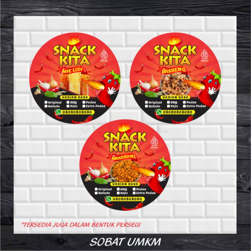 Custom 4cm macaroni basreng noodle stick snack label sticker | Shopee ...