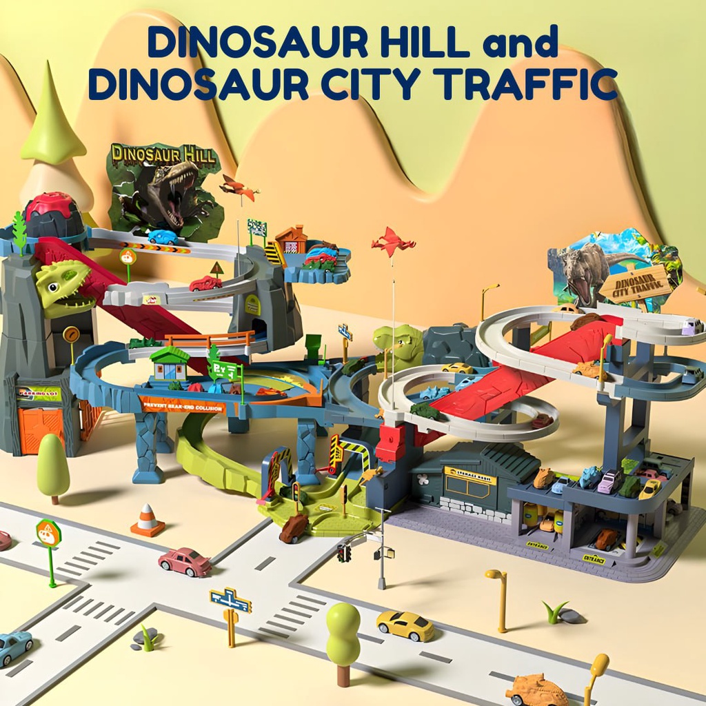 BYJ Dinosaur Hill and Dinosaur City Traffic Toy Ramp Car Race Track for ...