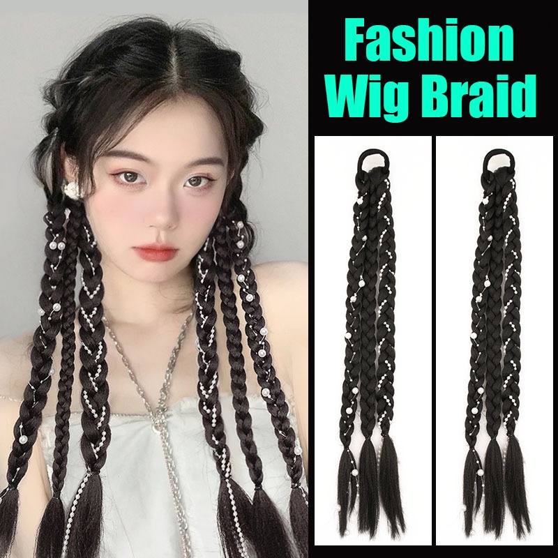 Fashion Pearl Wig Braids Pearl Chain Braids Wig Ponytail Twist Braid ...