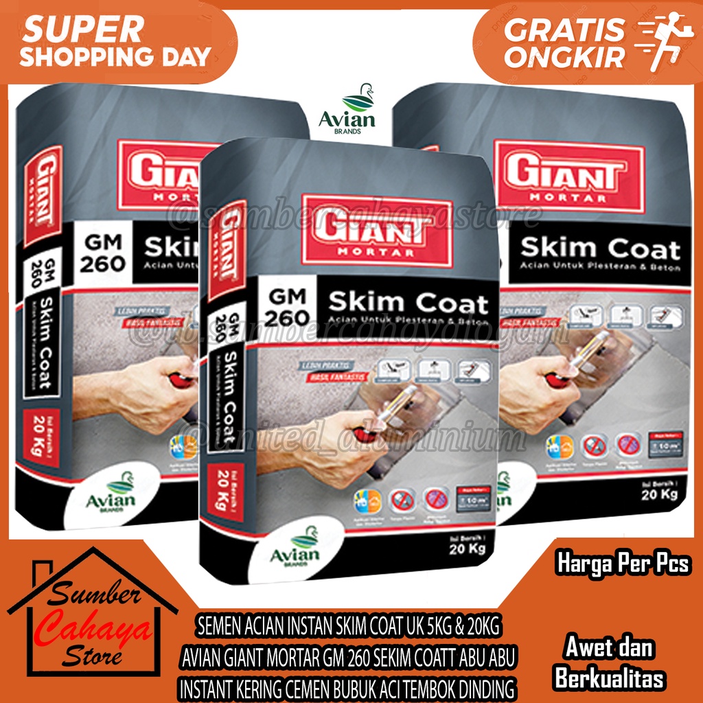 INSTANT PLASTER CEMENT SKIM COAT UK 5KG & 20KG AVIAN GIANT MORTAR GM ...