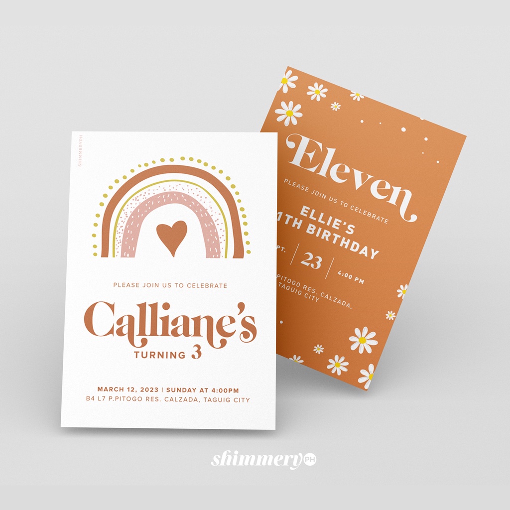 3R/4R-sized Minimalist Boho Theme Birthday Invitation - Simple Bohemian ...