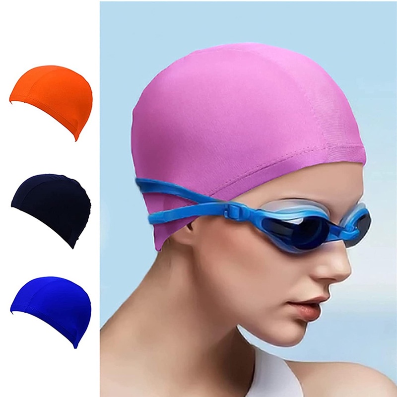 Adult Swimming Cap Polyester Fiber High Elasticity Breathable Swimming ...