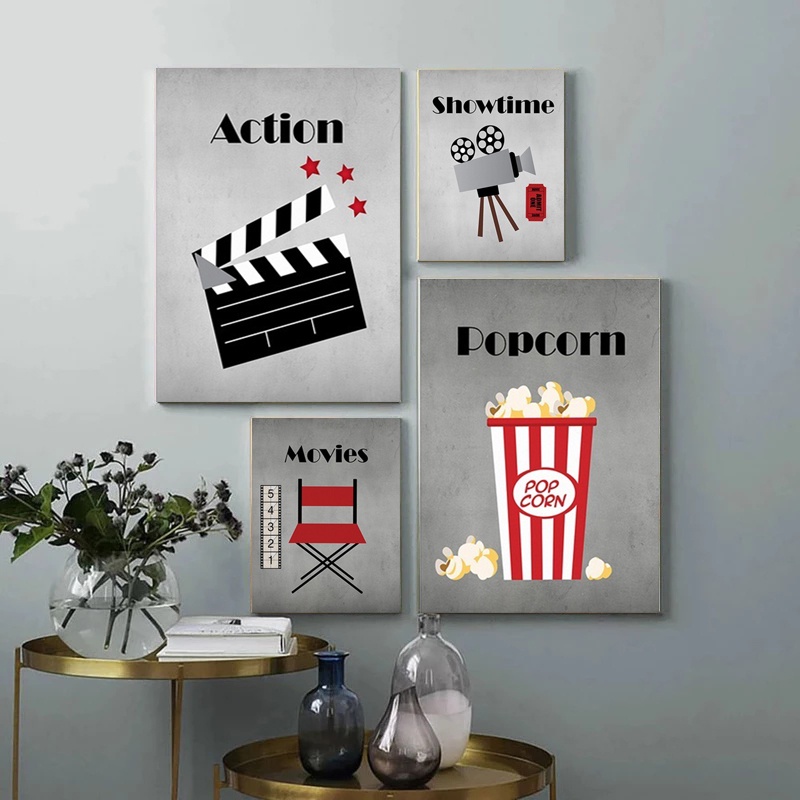 Cartoon Movie Theater Thing Canvas Painting Popcorn Film Clapper Chair ...