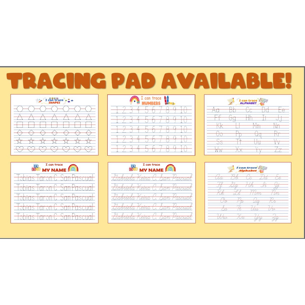 TRACING PADS PERSONALIZED (40 sheets) Names Shapes Alphabets Numbers ...