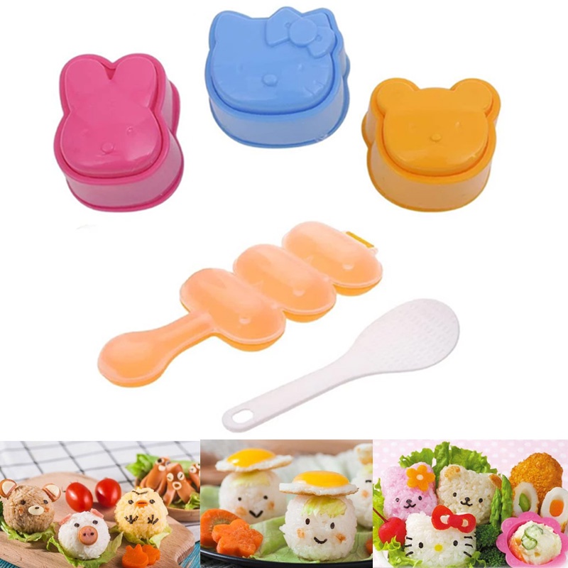 Rice Ball Molds DIY Rice Baller Shakers with Rice Paddle Sushi Roll Maker Lunch Maker Mould ...