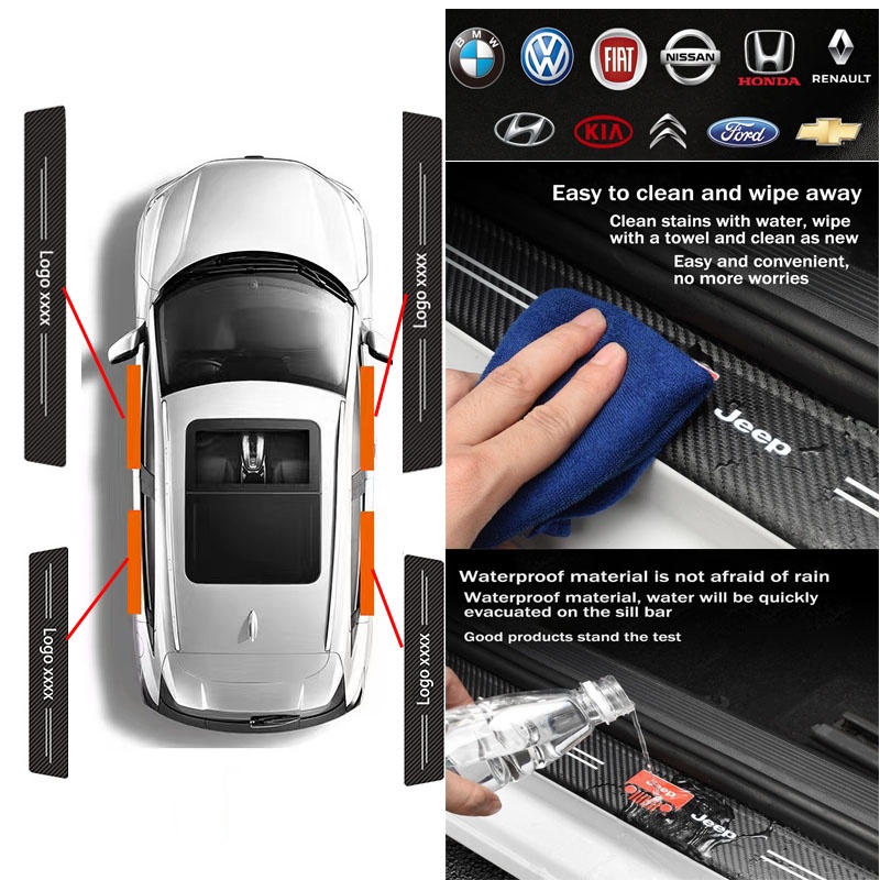 4-piece set car threshold strip Anti-step sticker Door pedal protection ...