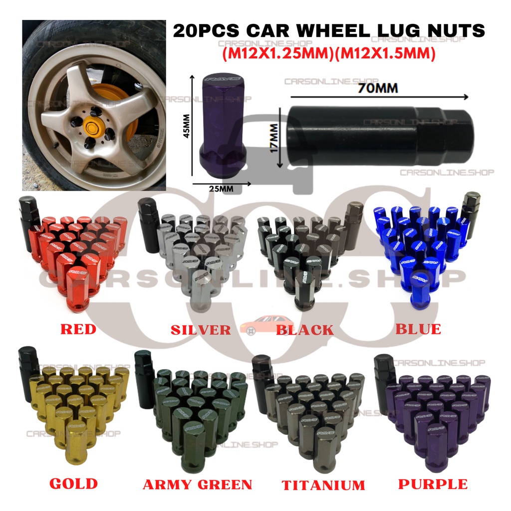 COS 20 PCS STAINLESS STEEL CAR WHEEL LUG NUTS RAYS (M12X1.5MM) (M12X1.25MM) | Shopee Philippines