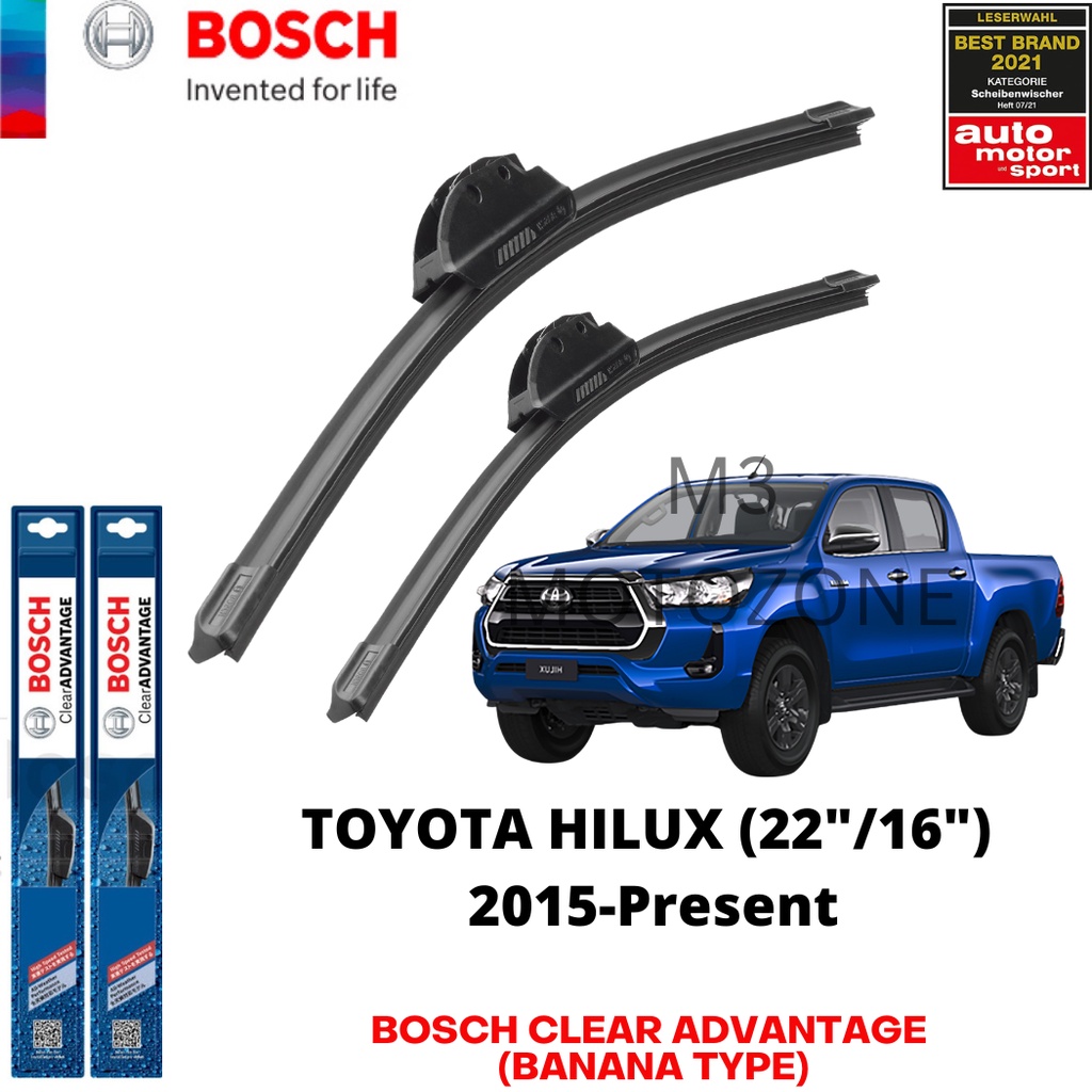 Bosch Clear Advantage Wiper Blade set for Toyota Hilux 2015-Present (22/16) | Shopee Philippines