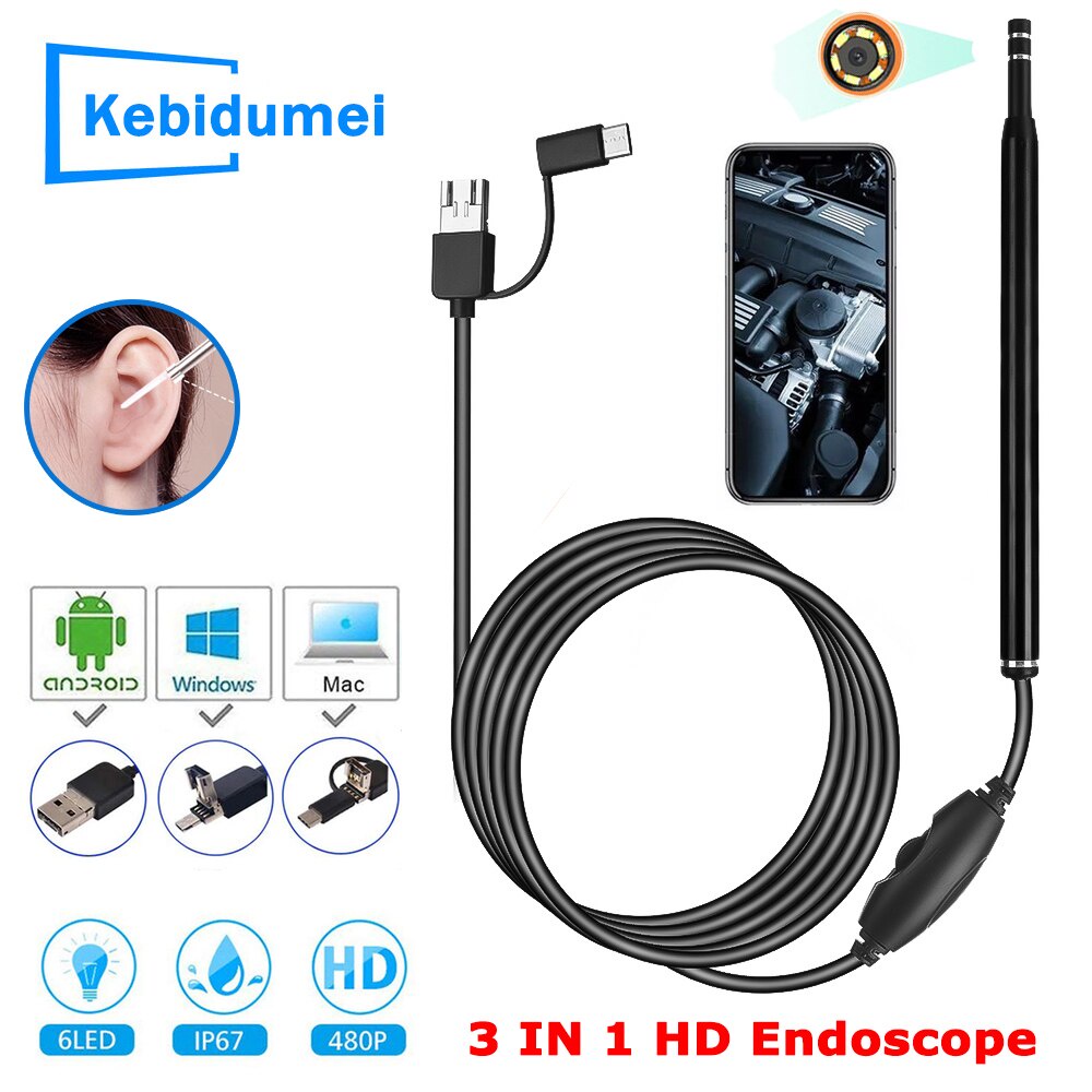 3 IN 1 Type C USB Ear Camera Endoscope Smart Phone Cleaning HD Visual ...