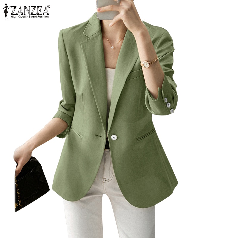 ZANZEA ZANZEA Women Formal Plain Long Sleeve Business Overcoat Cardigan ...