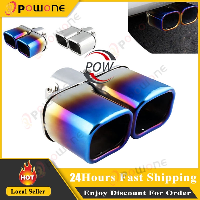 63mm Car Dual Inlet Rear Exhaust Muffler Pi-pe Tip Auto Stainless Steel ...