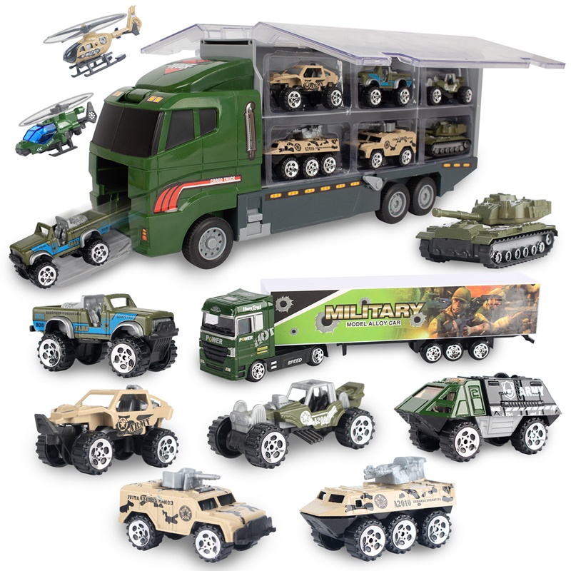 11 in 1 Military Transporter Truck with Mini Army Car Vehicle Toy Set ...