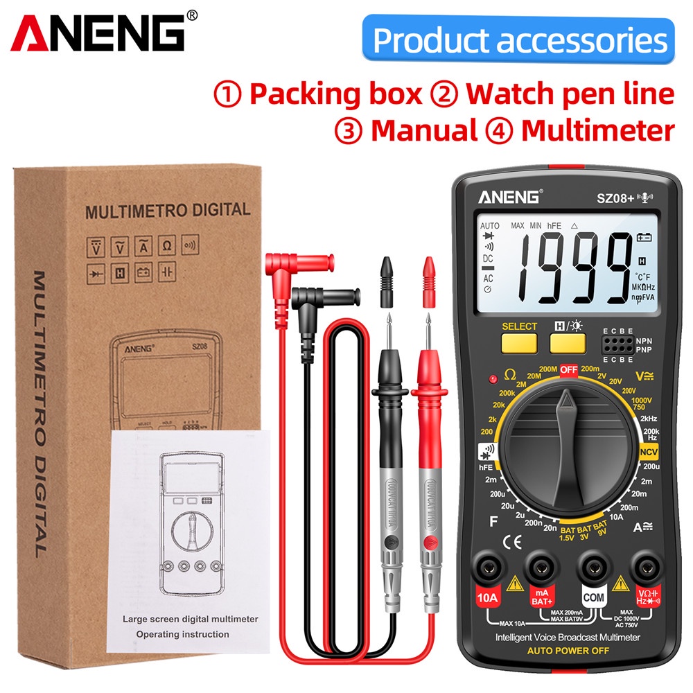 Aneng Sz08+ Digital Profesional Multimeter Voice Broadcast Ac/Dc ...