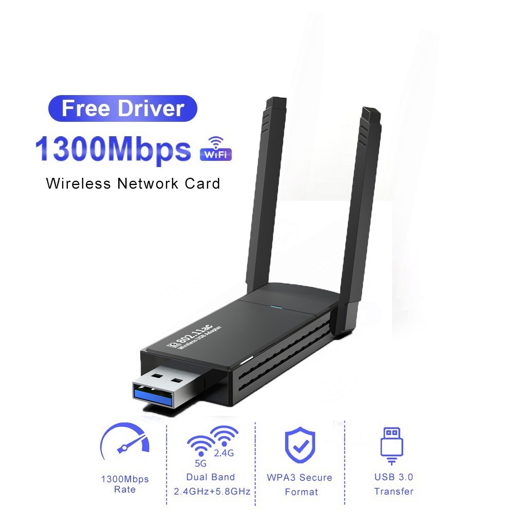 1800M USB WIFI 6 Adapter Dual Antenna 1300M Network Card AX1800 Dual Band 2.4G 5G WiFi Adapter ...