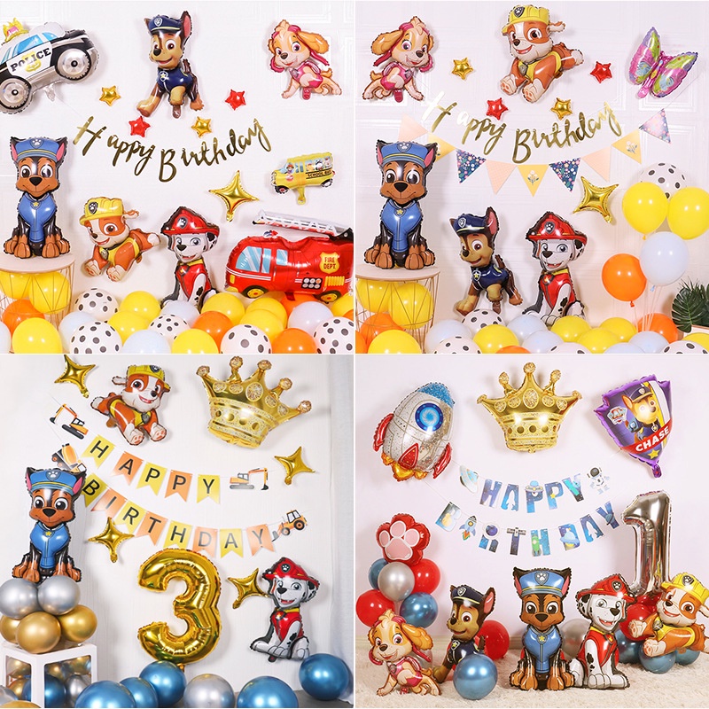 Paw Patrol Balloon Chase Rubble Skye Marshall Foil Balloon 32inch Gold Number Cake Topper Babys ...
