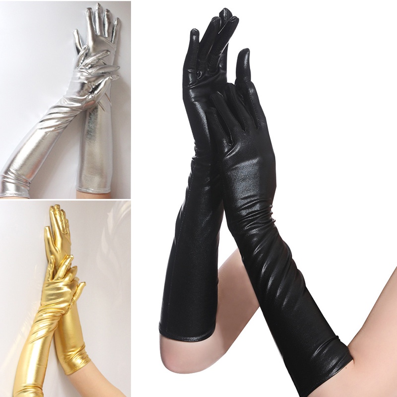 Patent Leather Sexy Elbow Length Long Gloves Full Fingers Golves ...