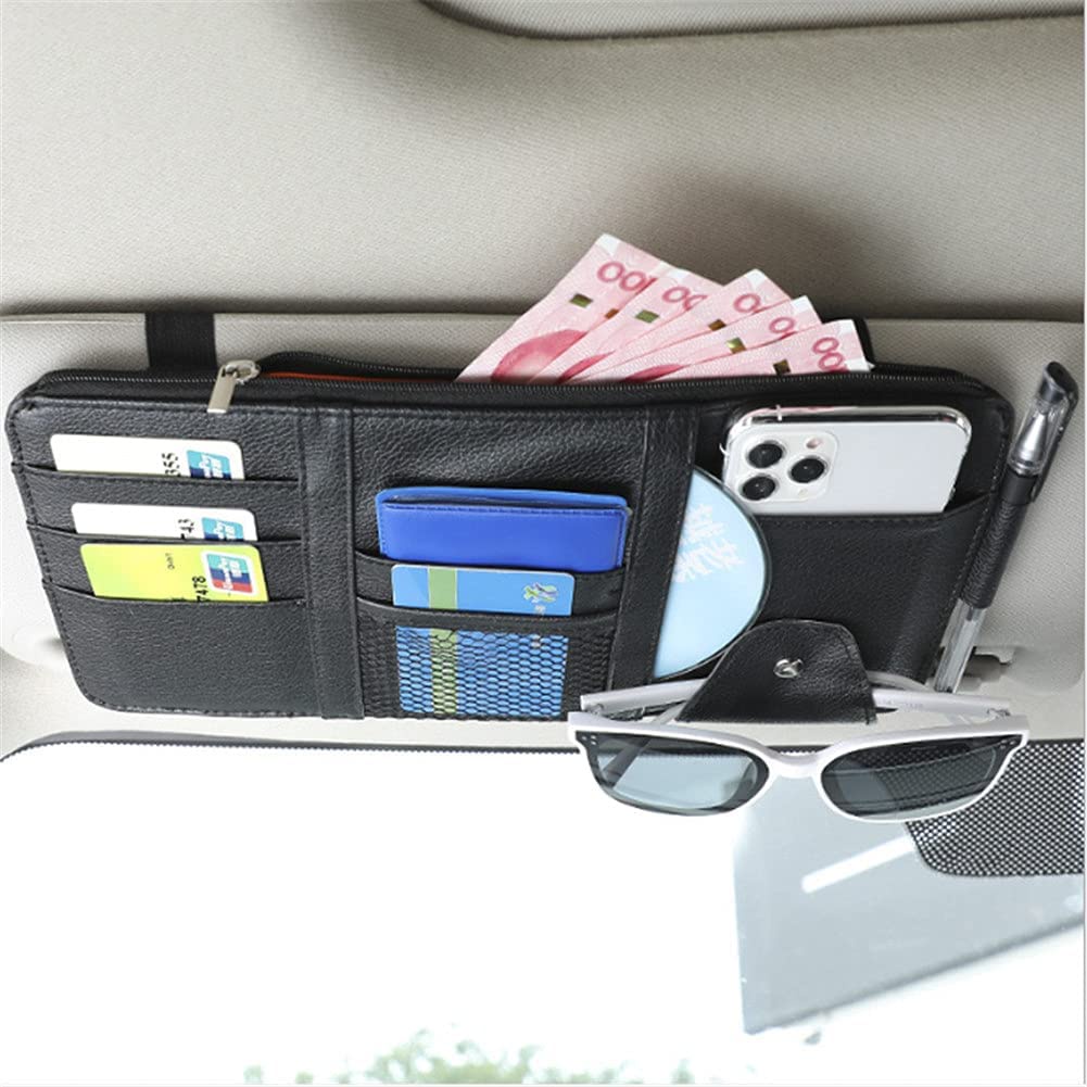 Car Sun Visor Storage Bag PU Leather Interior Decoration Storage Card ...