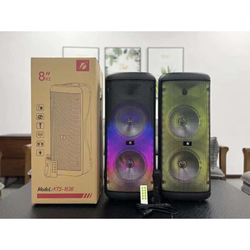 KTS-1626 16" BIG BASS DUAL RGB FLAME LIGHT OUTDOOR WIRELESS BLUETOOTH KARAOKE SPEAKER WITH FREE ...