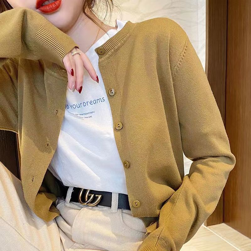 Black Coat Women's All-match Knitted Cardigan Long-sleeved Bm Gray Top ...